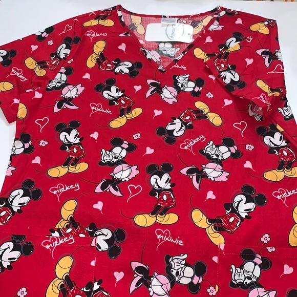 Disney | Tops | 2x2xg Disney Scrubstar Womens Mickey Minnie Mouse Vneck ...